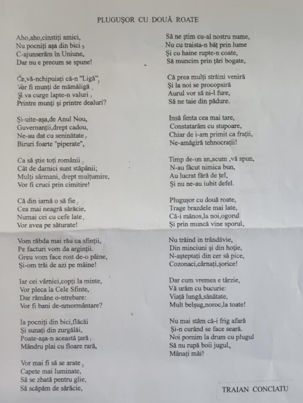 Plugușor cu două roate - Traian Conciatu